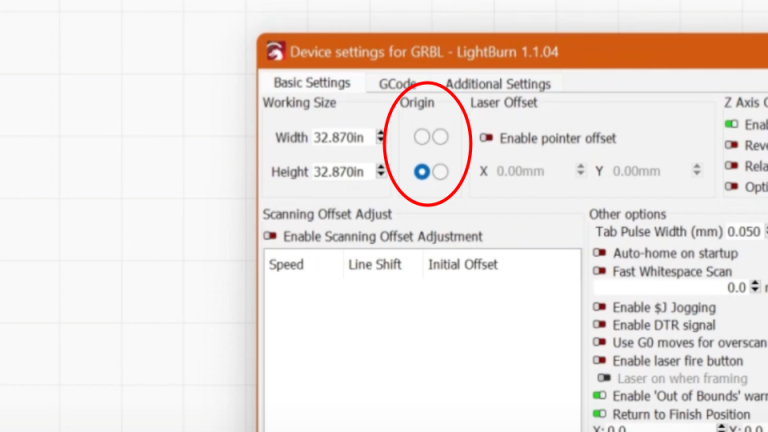 LightBurn Settings - LaserBeam